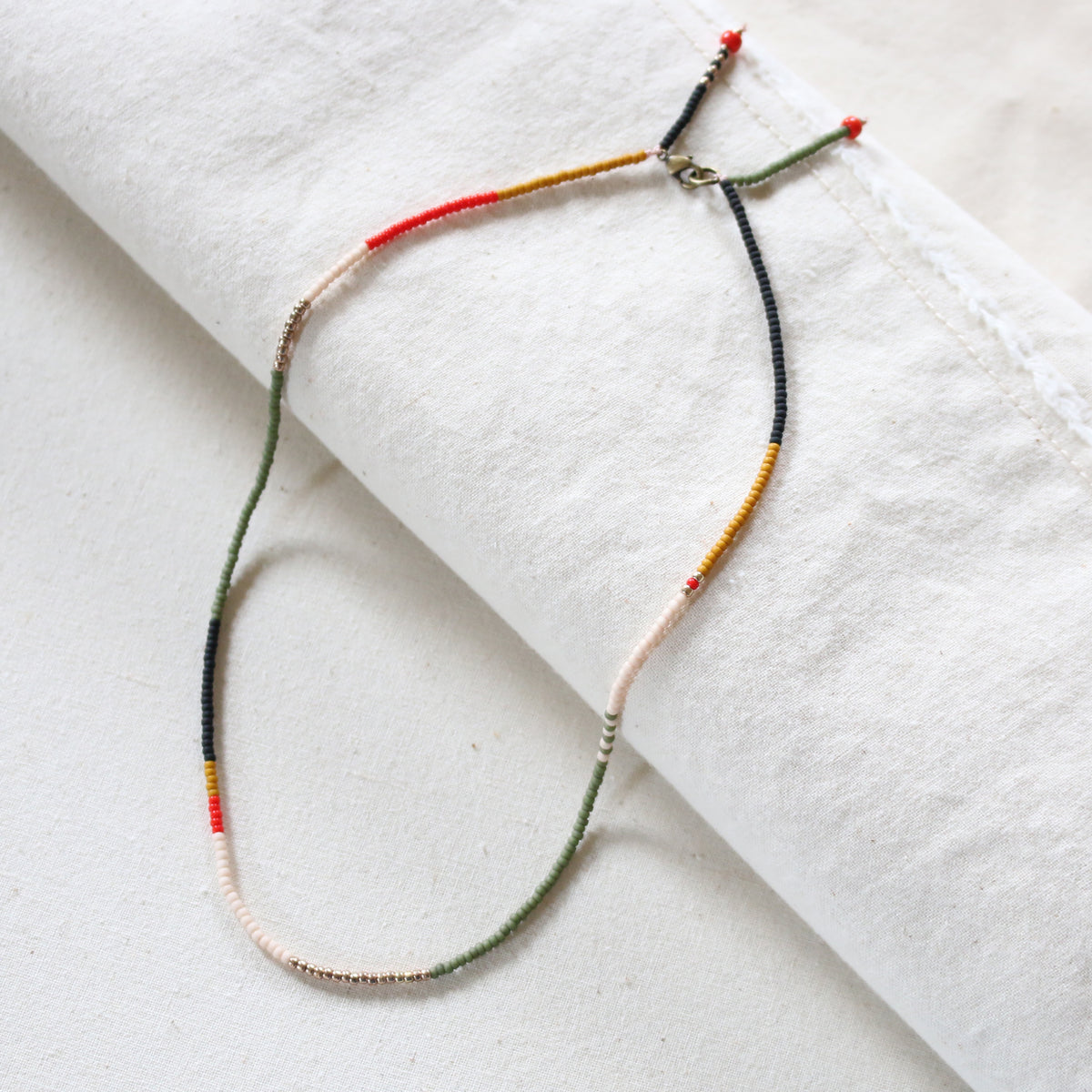 Short Beaded Choker Necklace Color Block Japanese Glass Seed Beads ...